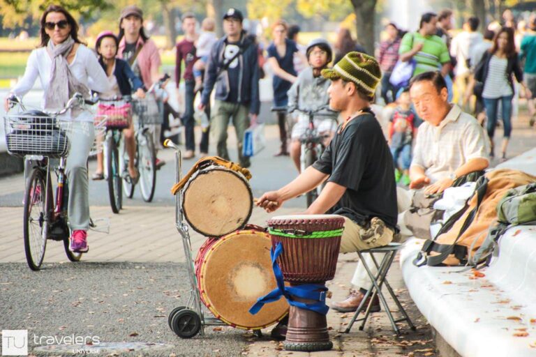 Guy playing an instrument in Yoyogi Park