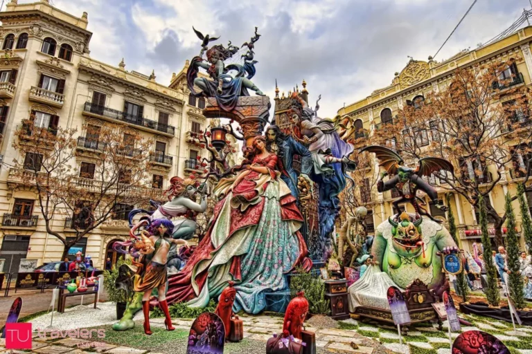An exquisite and intricate falla during Las Fallas festival in Valencia