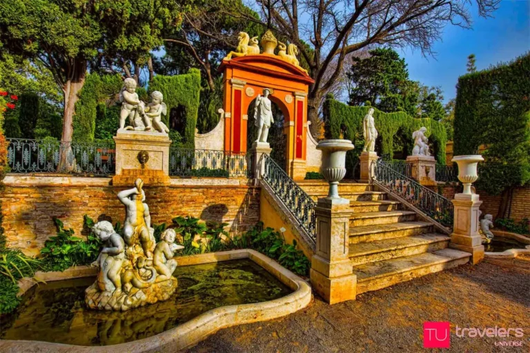 Marble statues and ponds in Monforte Gardens, some of the oldest gardens in Valencia