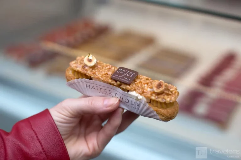 Nougatine, hazelnut and whipped cream eclair from Maitre Choux bakery in London