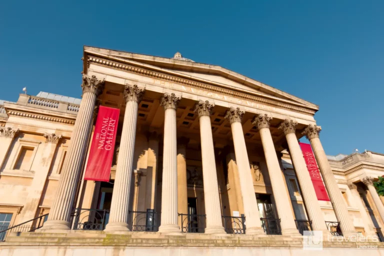 The Corinthian columns at the entrance to the National Gallery in London
