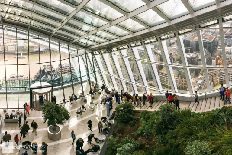 Inside the Sky Garden, one of the most romantic places to visit in London for breathtaking panoramic views of the city.
