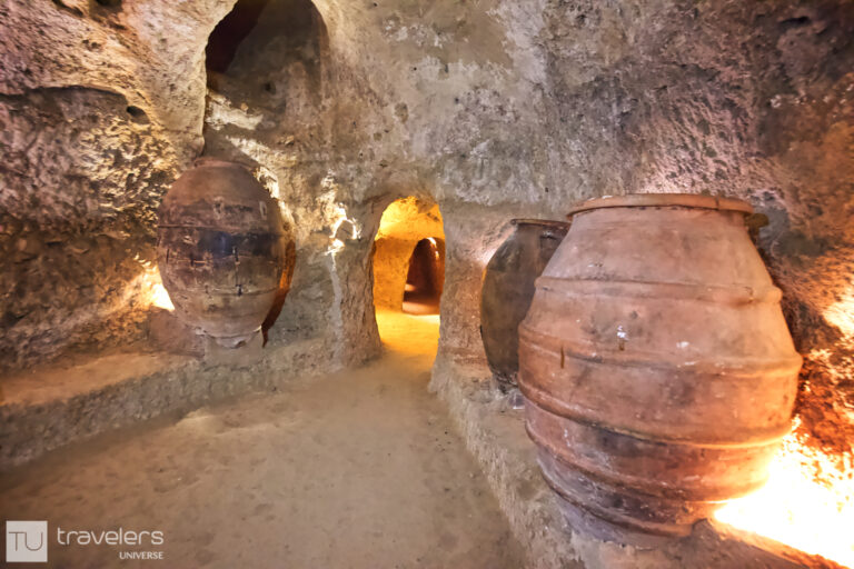 Huge clay jars inside the underground caves of Requena