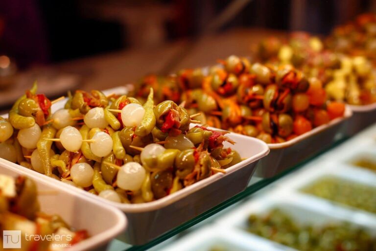 Different kinds of skewed olives