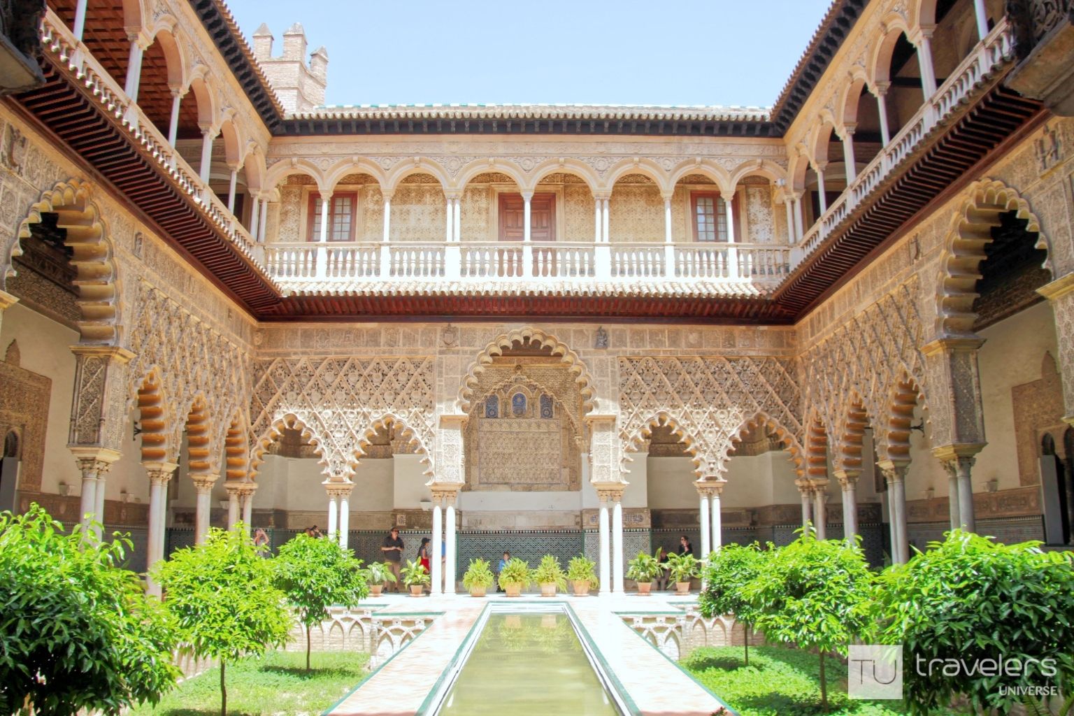 A patio inside the Royal Alcazar of Seville, on of the most famous landmarks in Spain