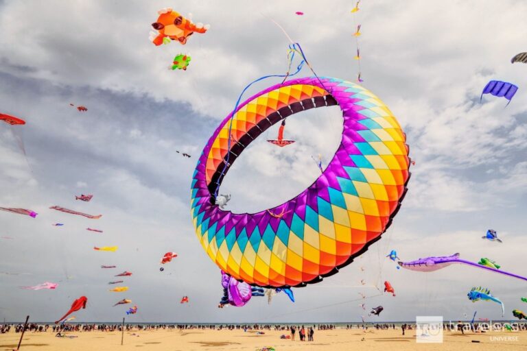 Colourful kite at the Kite Festivals on Malvarrosa Beach in Valencia