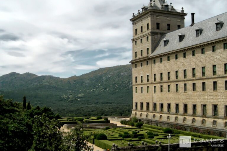 El Escorial with its gardens and surrounding landscape, a great day trip from Madrid