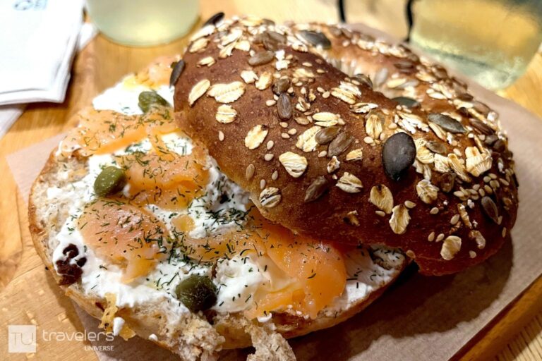 Salmon bagel at ArtySana, a great place for breakfast in Valencia
