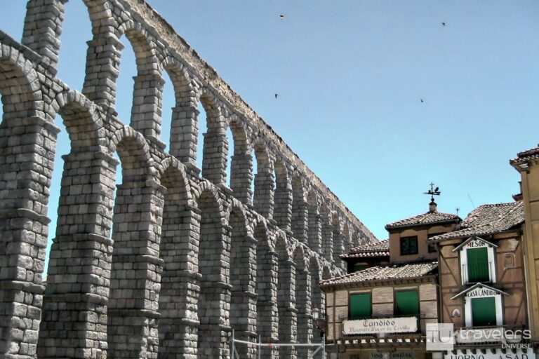 Segovia's aqueduct, as seen from street level