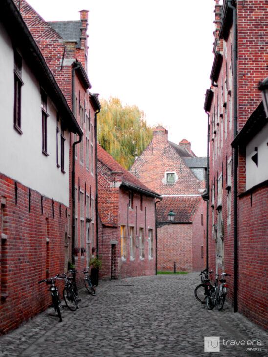 Red brick houses on a street in Grand Begijnhof in Leuven