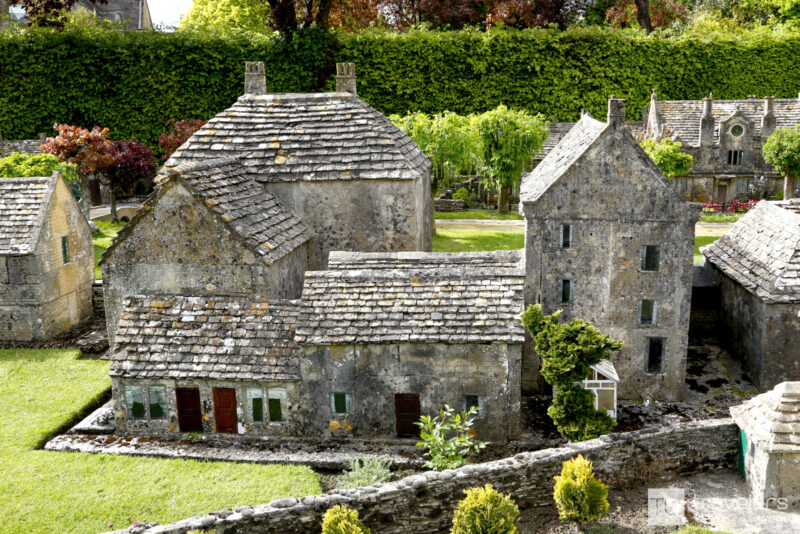 Typical honey-colored miniature houses at the Model Village in Bourton on the Water
