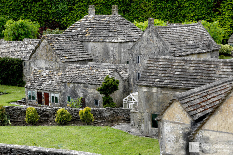 Grey and honey-colored cottages at the Model Village in Bourton on the Water