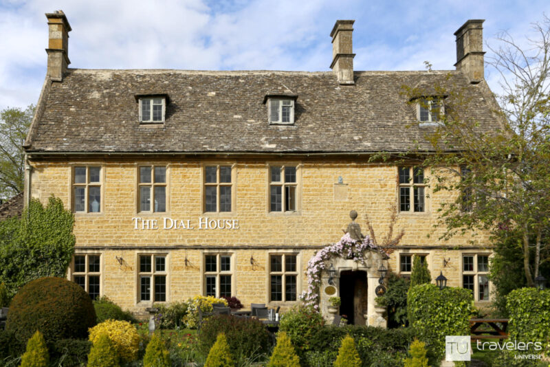 The building and main entrance to The Dial House Hotel in Bourton on the Water 