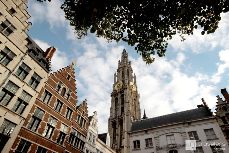 Antwerp architecture with the cathedral tower in the background