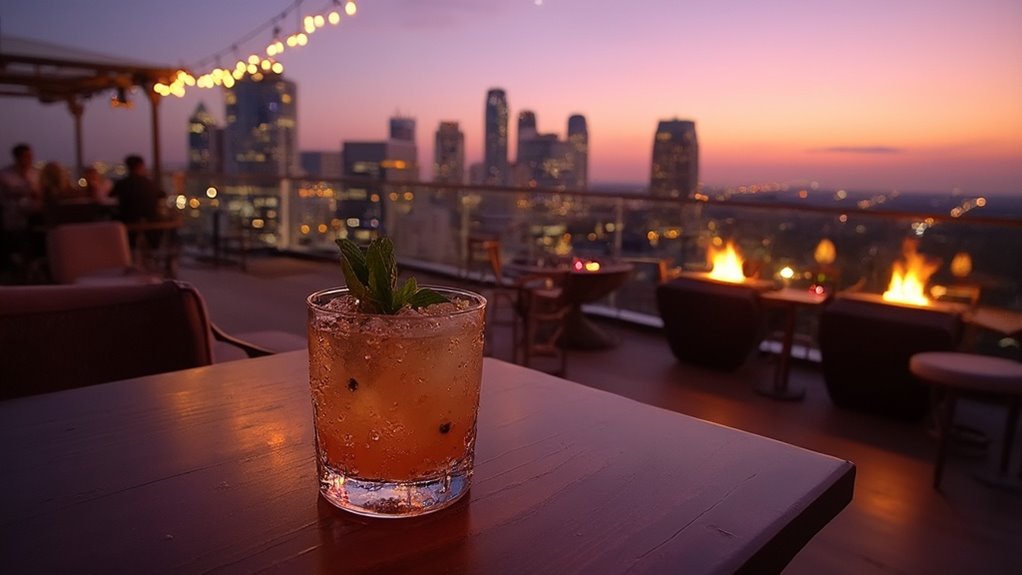 skyline cocktails on rooftop