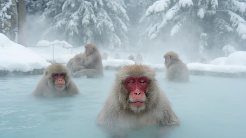 snow monkeys in hot springs