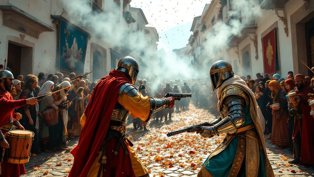theatrical street warfare reenactments