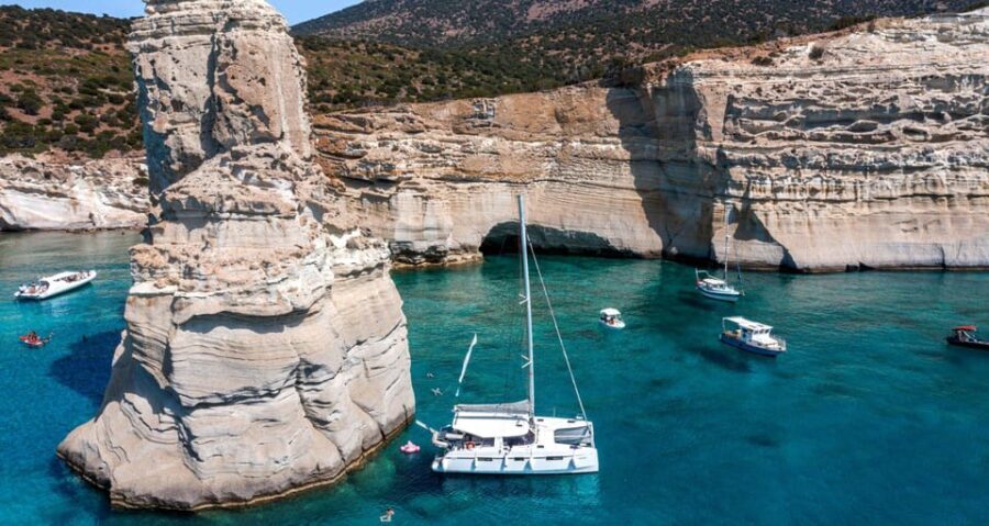 Milos: Kleftiko Sunset Catamaran Cruise with Meal & Drinks - Key Points