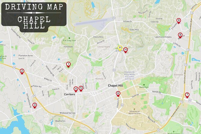 Murder Mystery Detective Experience in Chapel Hill NC - The Route and Stops
