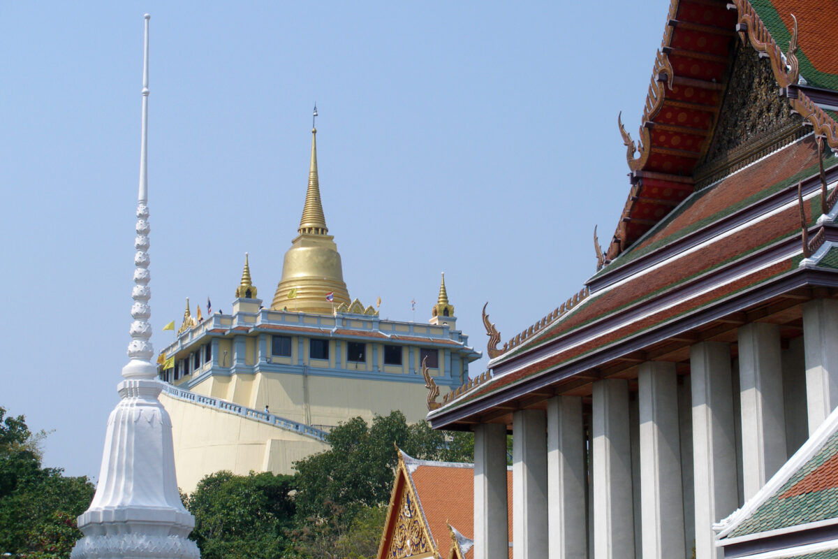 Wat Saket Golden Mount temple on a hilltop in Bangkok