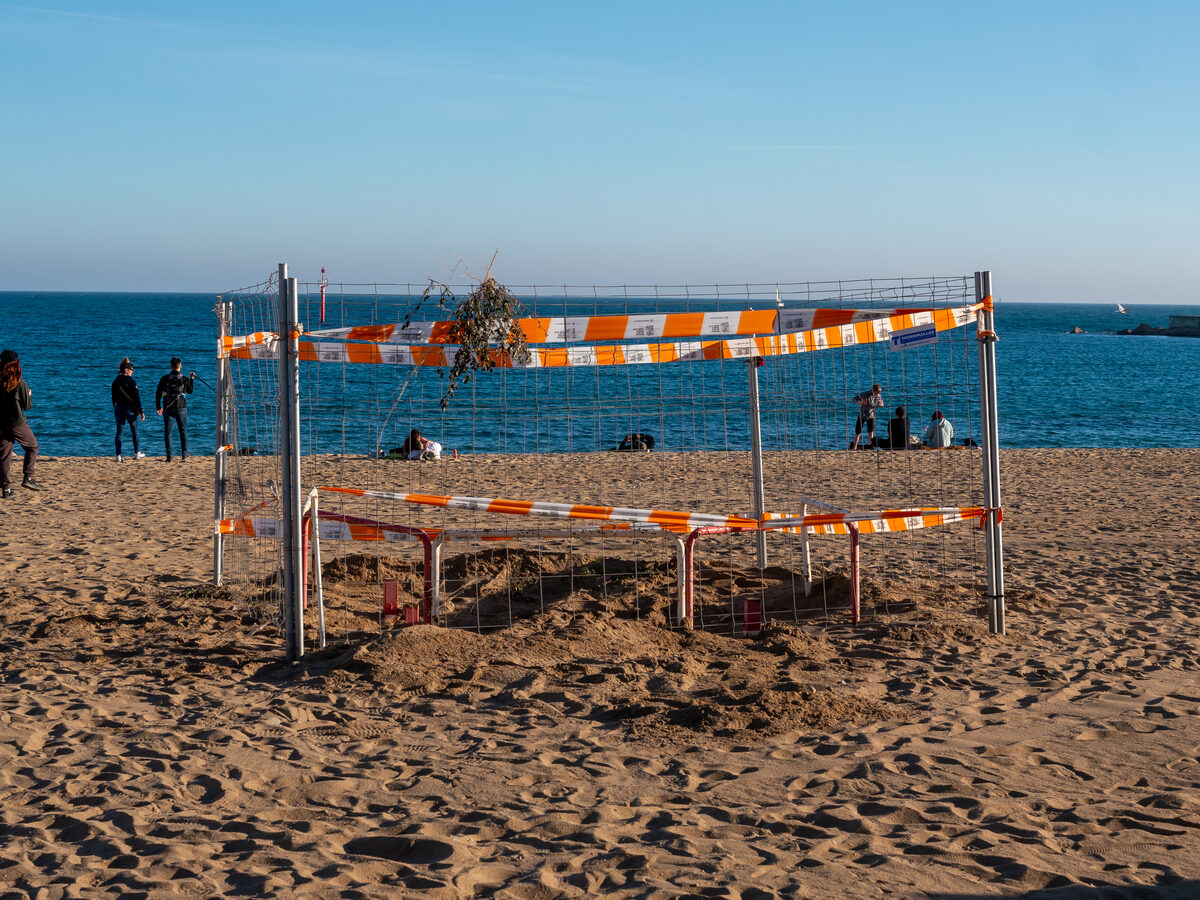 Barceloneta Beach in Barcelona with golden sand and Mediterranean Sea