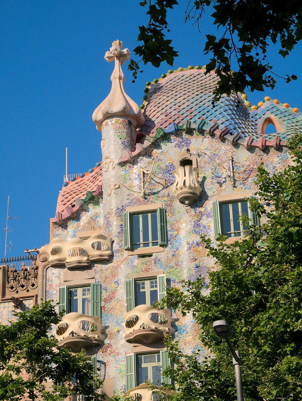 The colorful facade of Casa Batllo by Gaudi on Passeig de Gracia