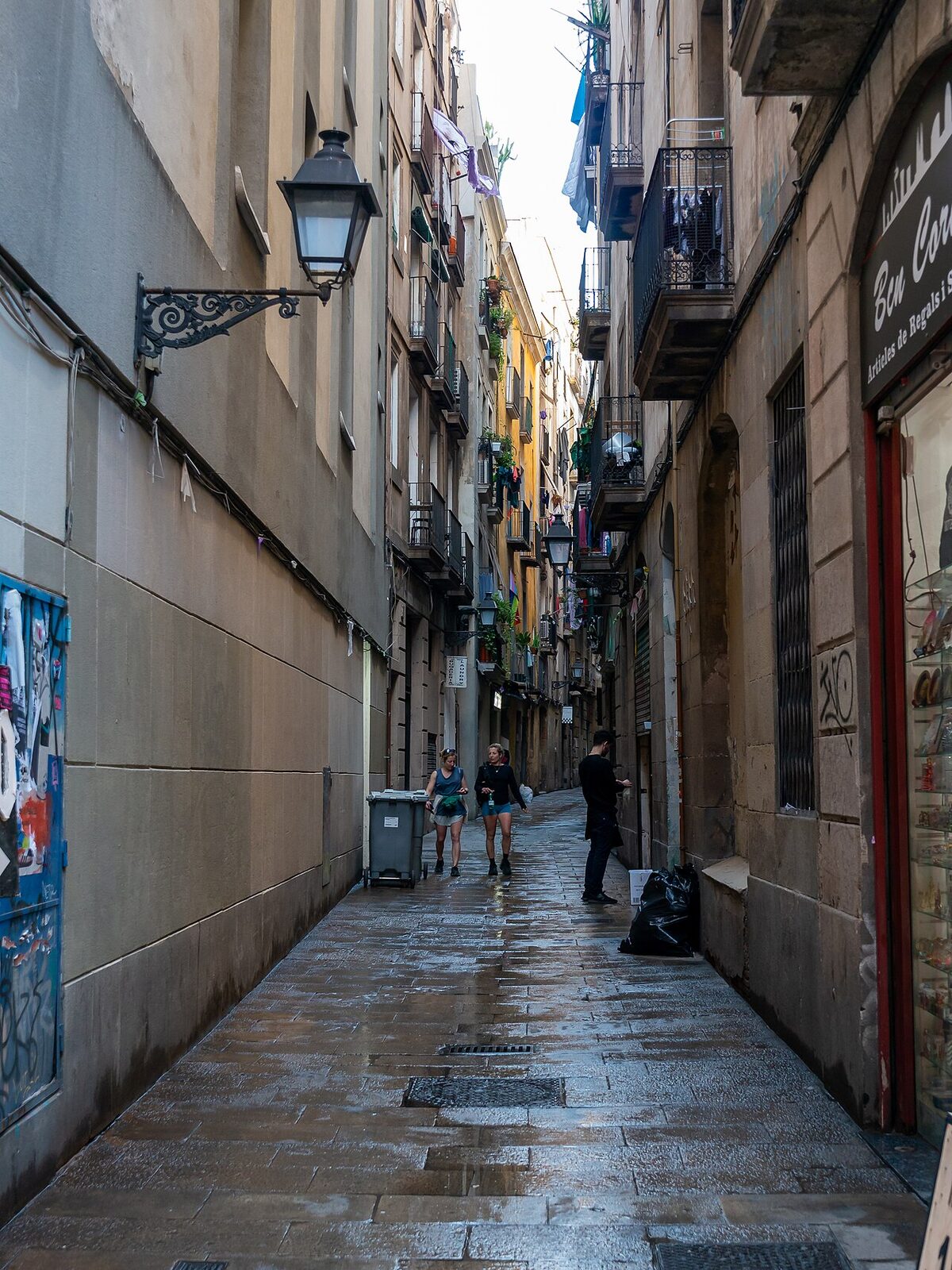 Narrow medieval street in the Gothic Quarter of Barcelona