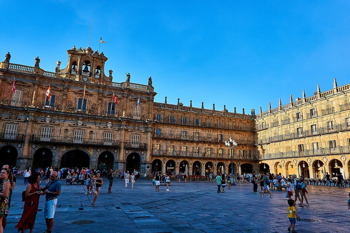 Plaza Mayor square in Madrid with historic facades
