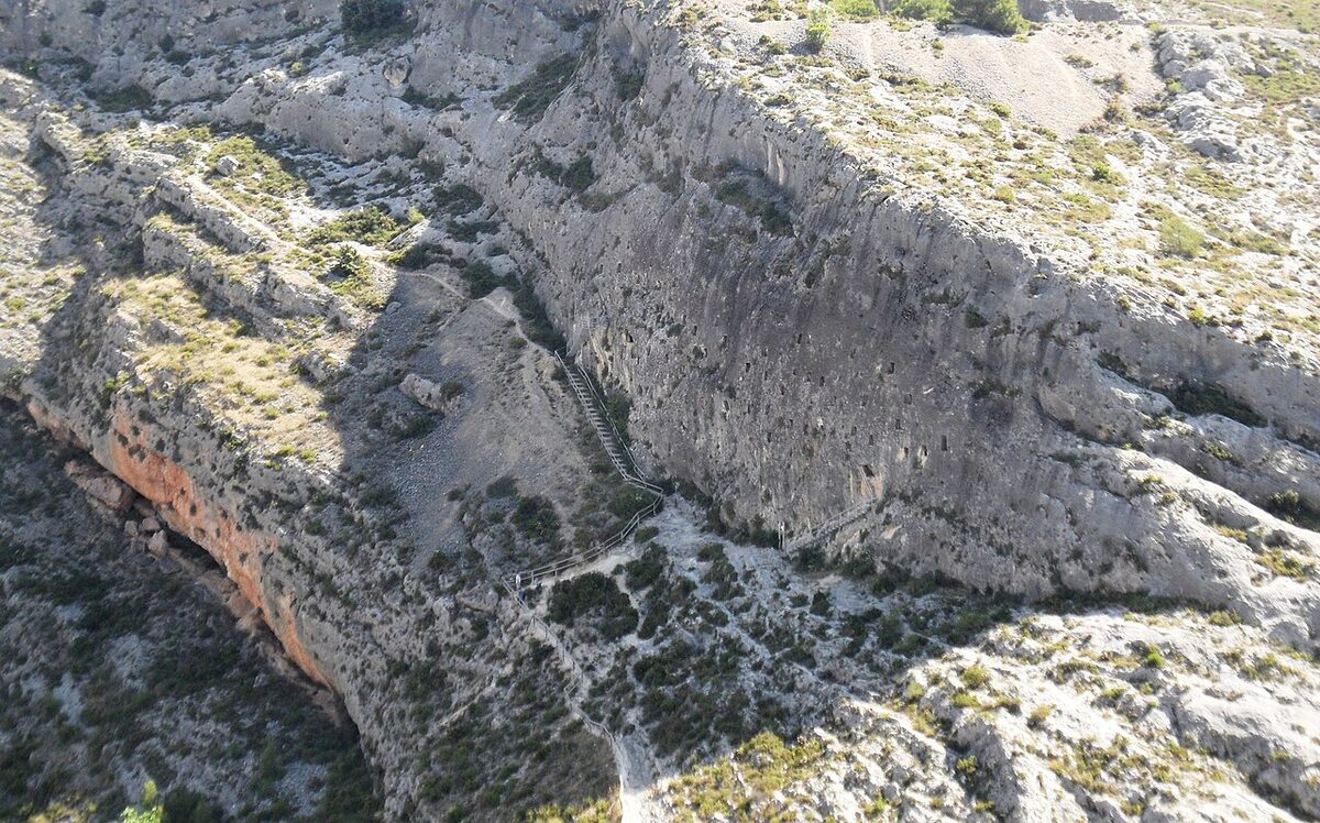 Covetes dels Moros cave dwellings carved into the cliff face at Bocairent