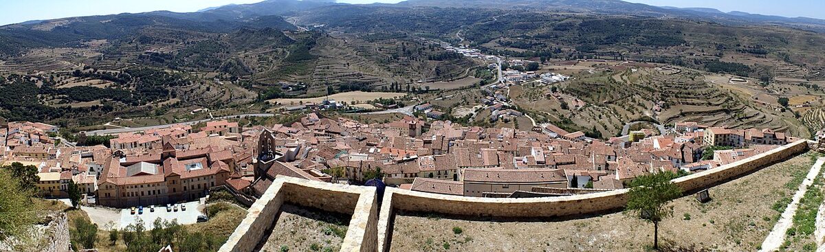 Panoramic view of Morella medieval town from the castle walls