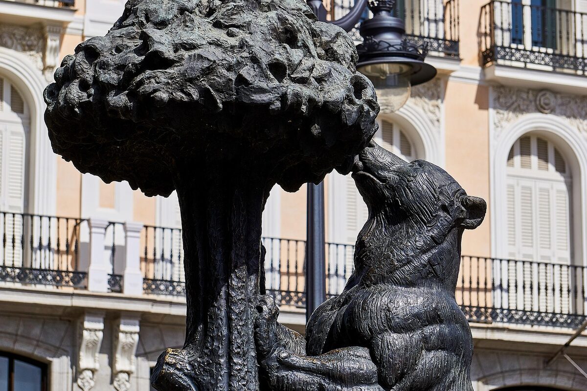 The bear and strawberry tree statue in Puerta del Sol Madrid