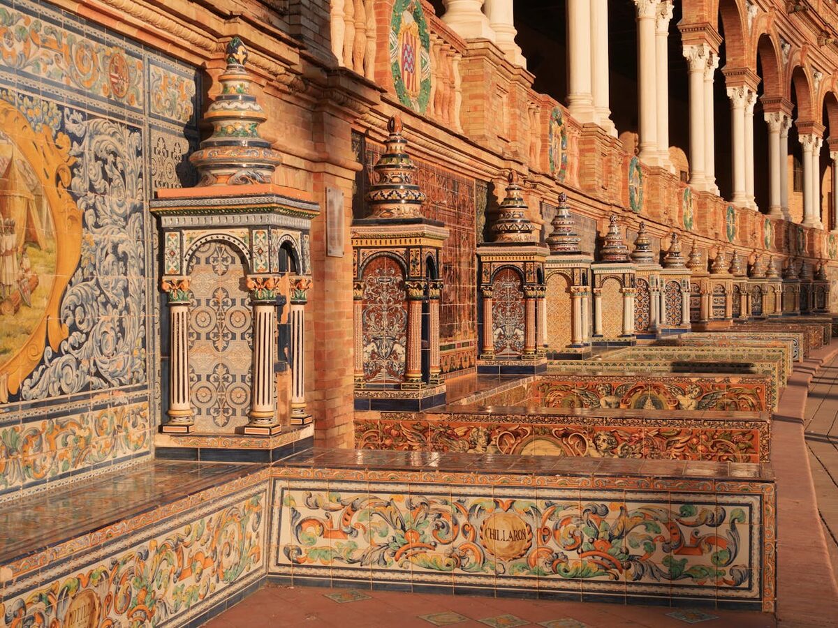 Ceramic tiles and Renaissance architecture at Plaza de Espana in Seville
