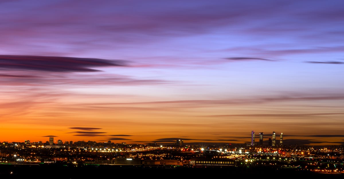 Madrid skyline at sunset with historic buildings