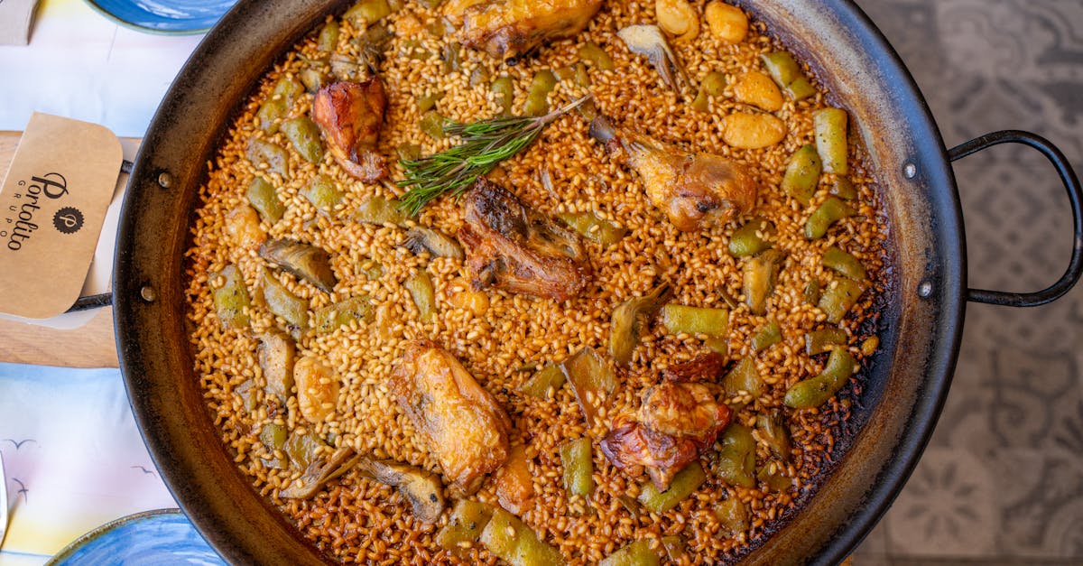 Traditional Spanish paella in a wide pan