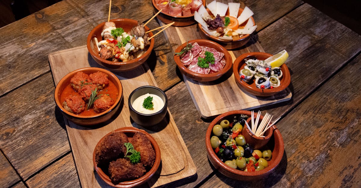 Selection of Spanish tapas on small plates