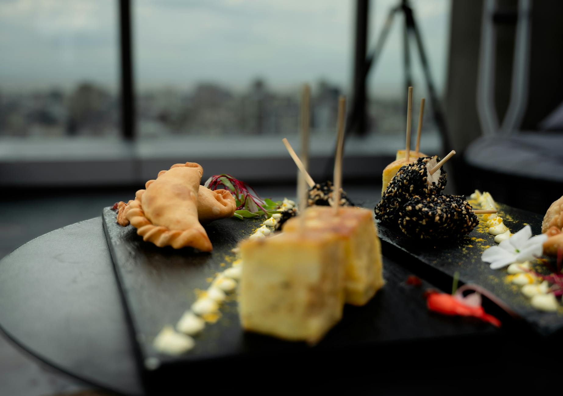 Pintxos displayed at a bar counter in the Basque Country