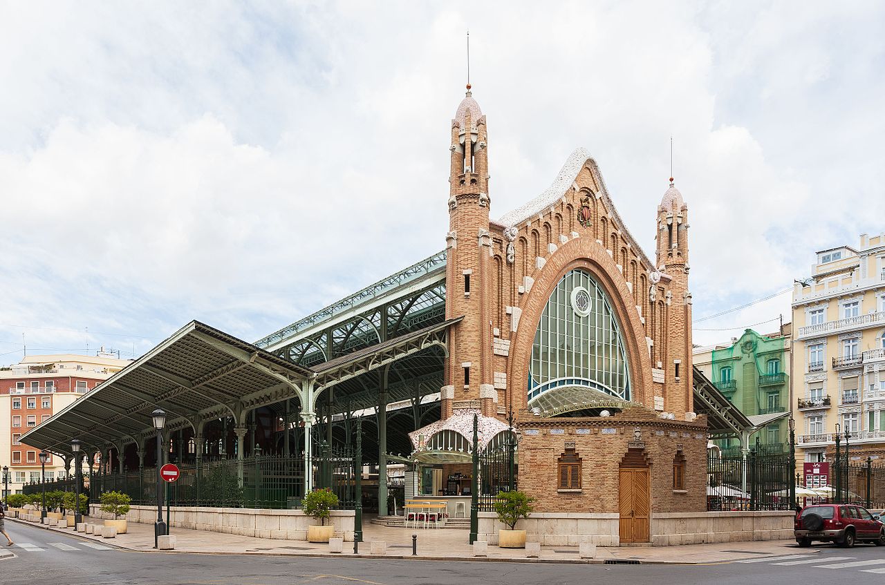 Art Nouveau facade of Mercado de Colon in Valencia Spain