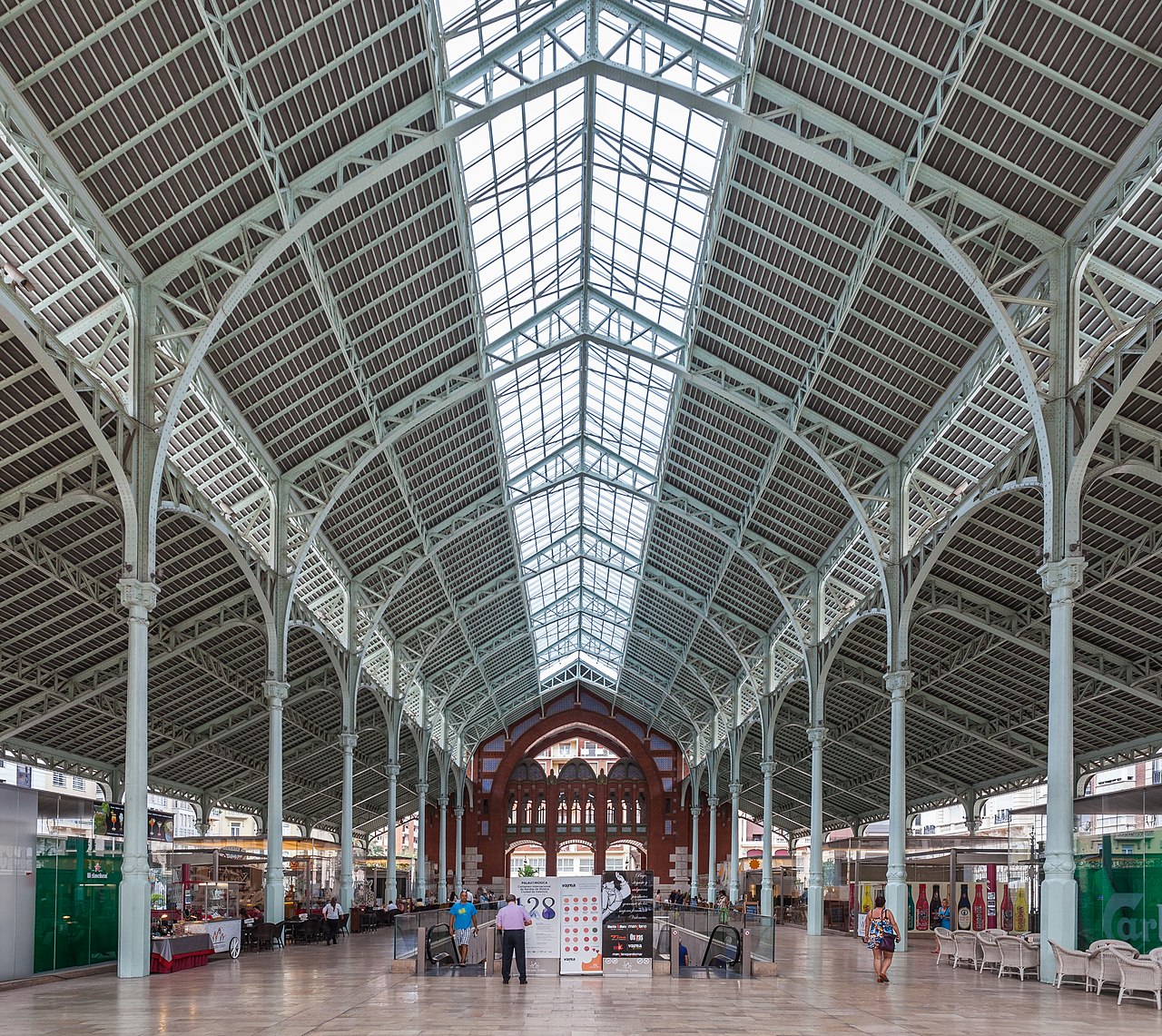 Interior iron and glass structure of Mercado de Colon in Valencia
