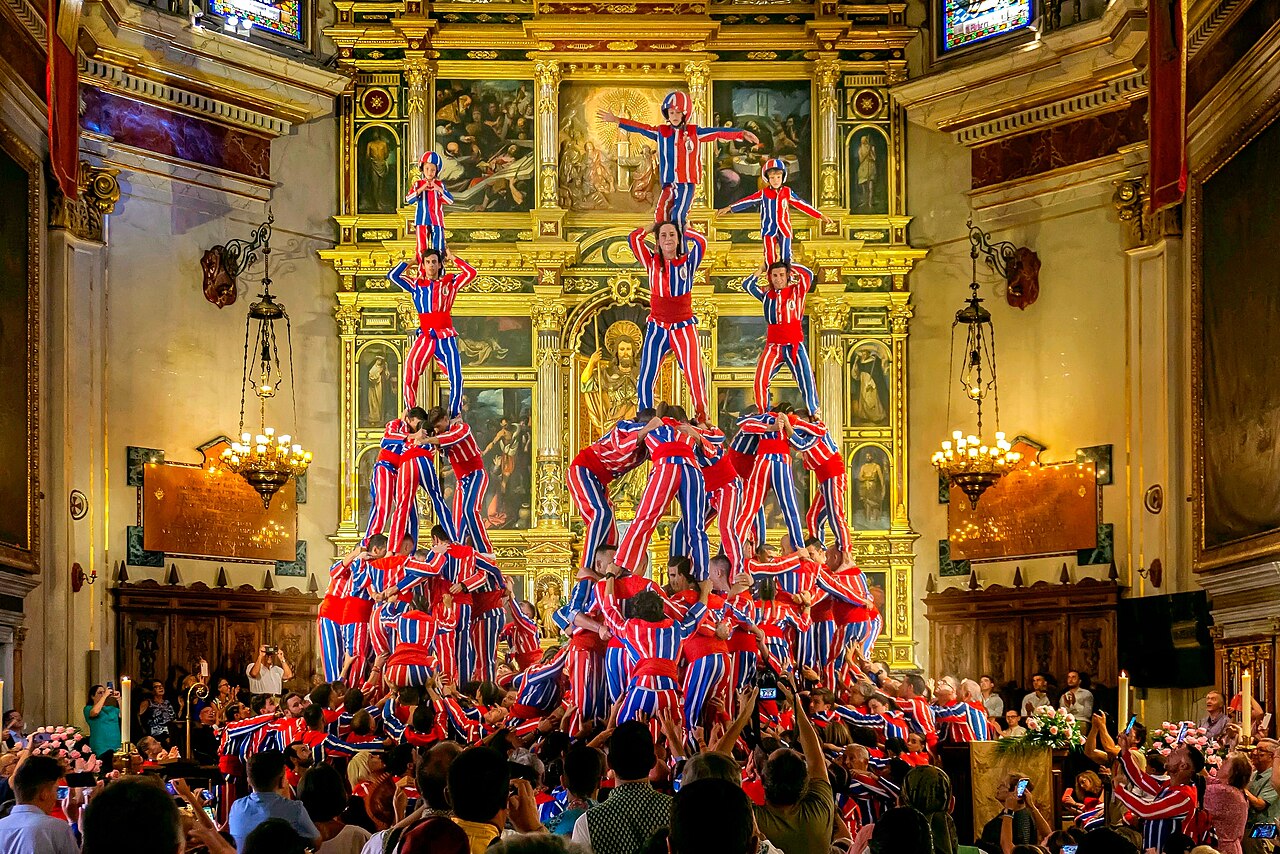 The Muixeranga human tower performance during the Fiesta in Algemesi