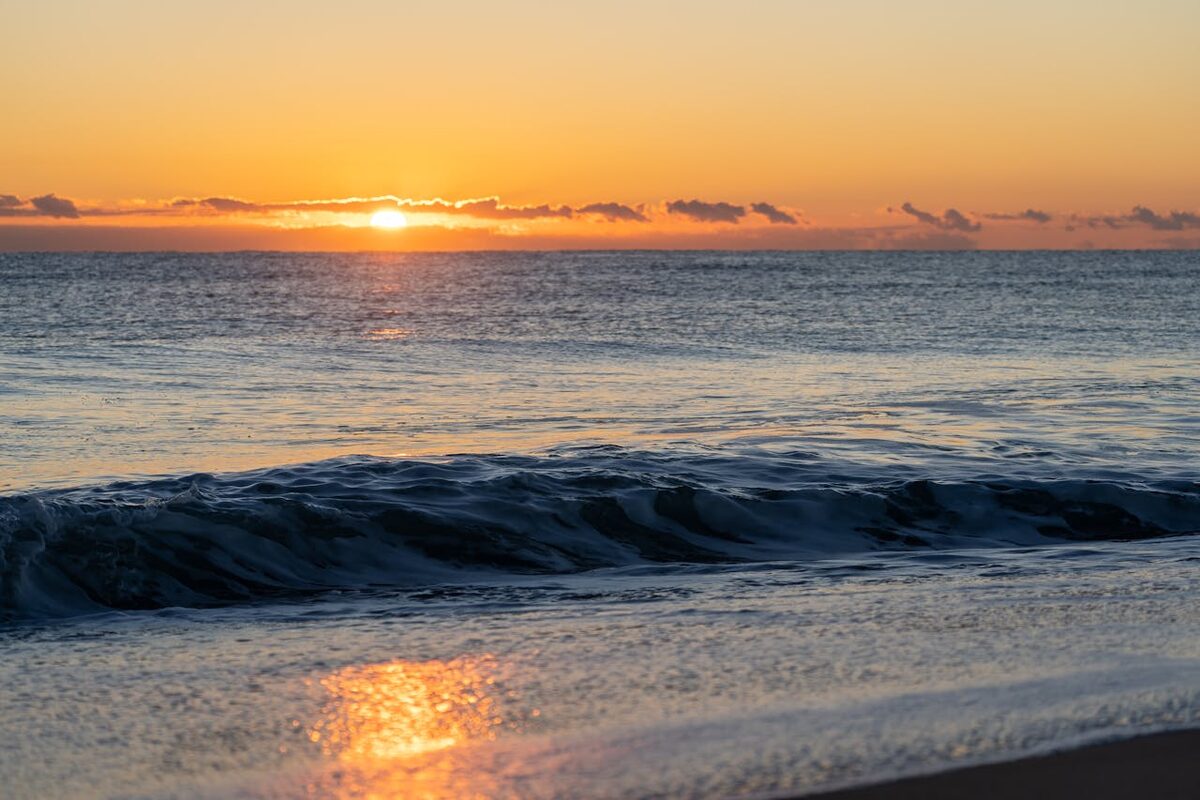 Golden sunset over the Mediterranean Sea at Valencia beach in Spain