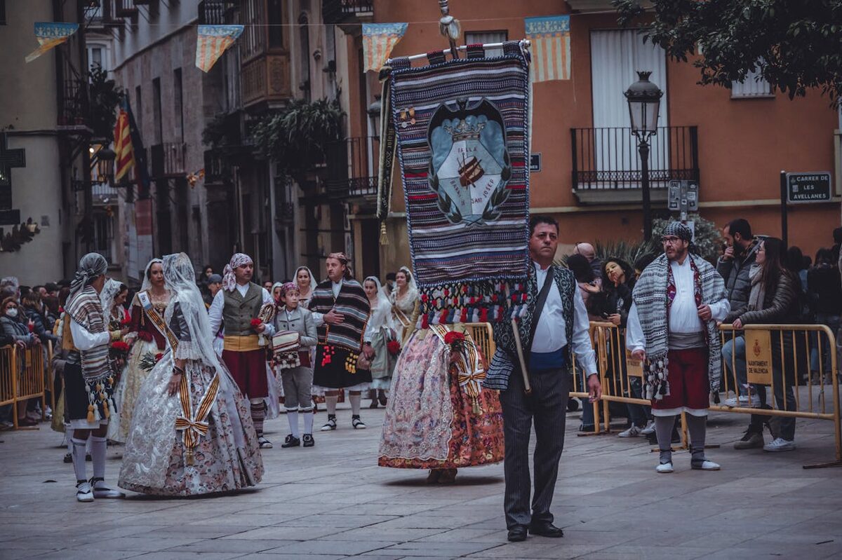 Traditional clothing parade in Valencia Spain showcasing ornate costumes and cultural heritage