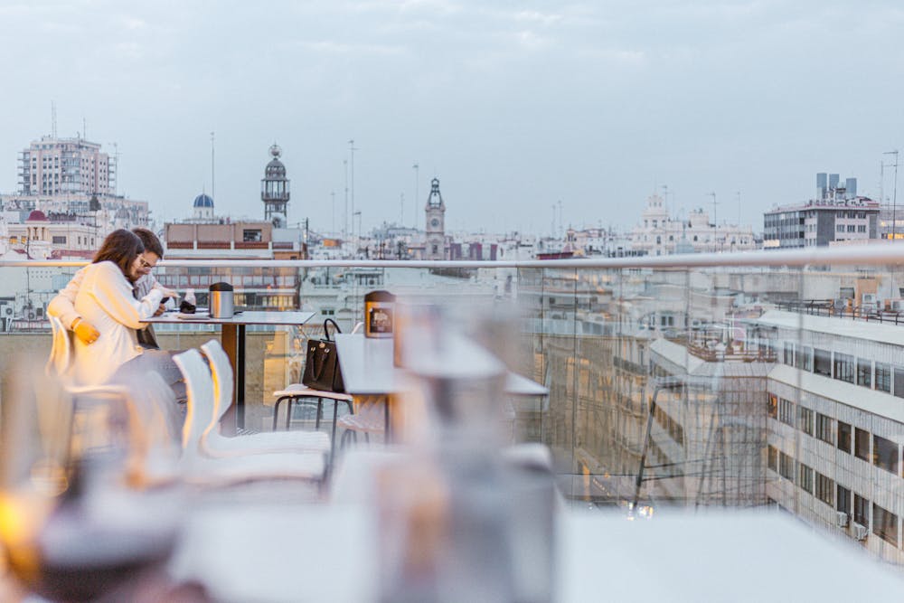 Evening drinks on a terrace in a Spanish plaza