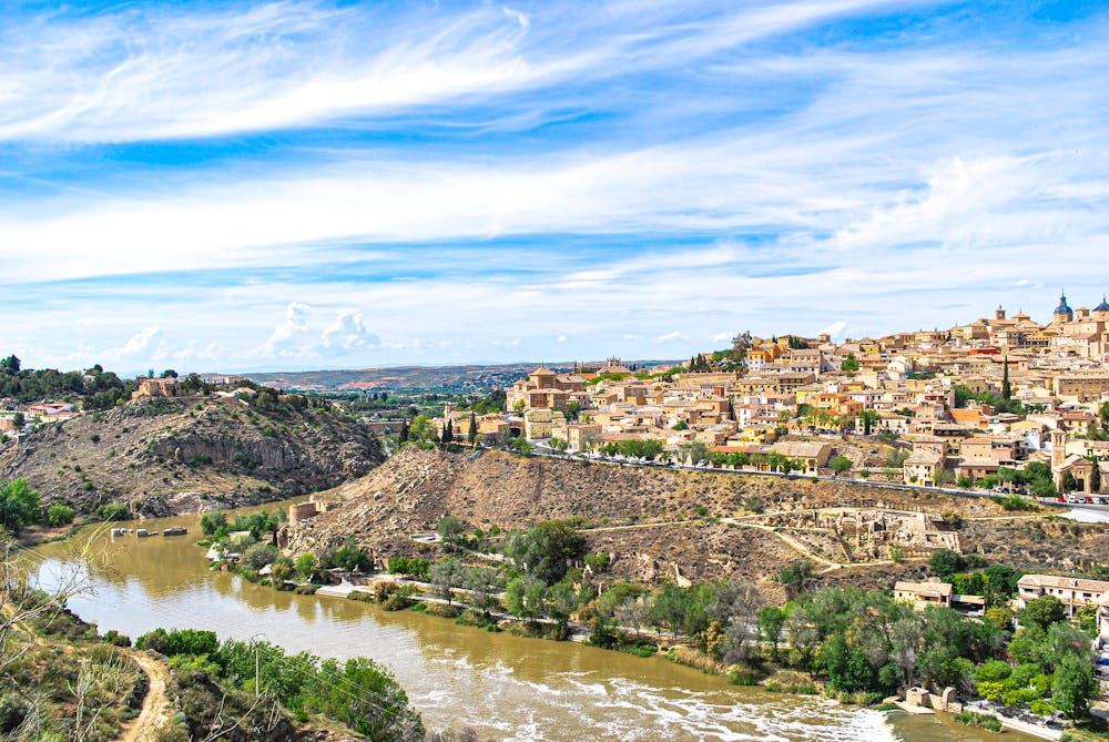 Toledo old town skyline above the Tagus River