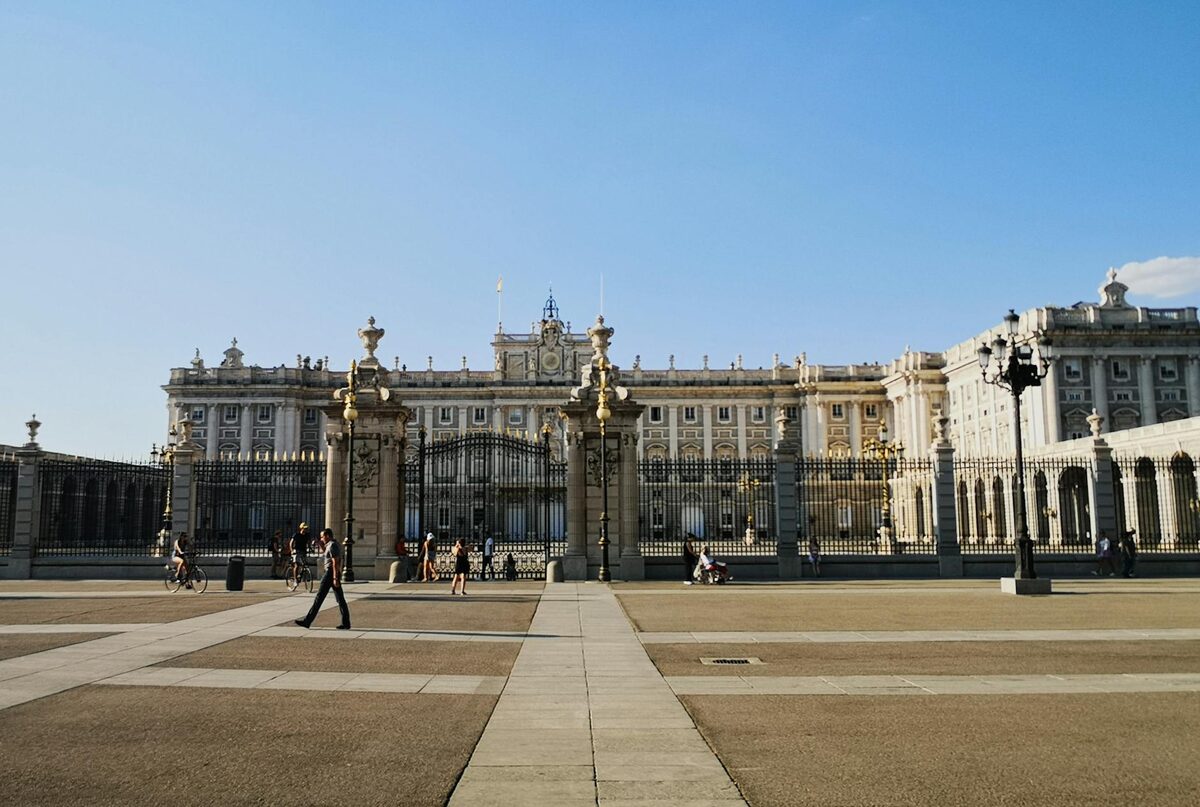 Grand facade of the Royal Palace in Madrid Spain
