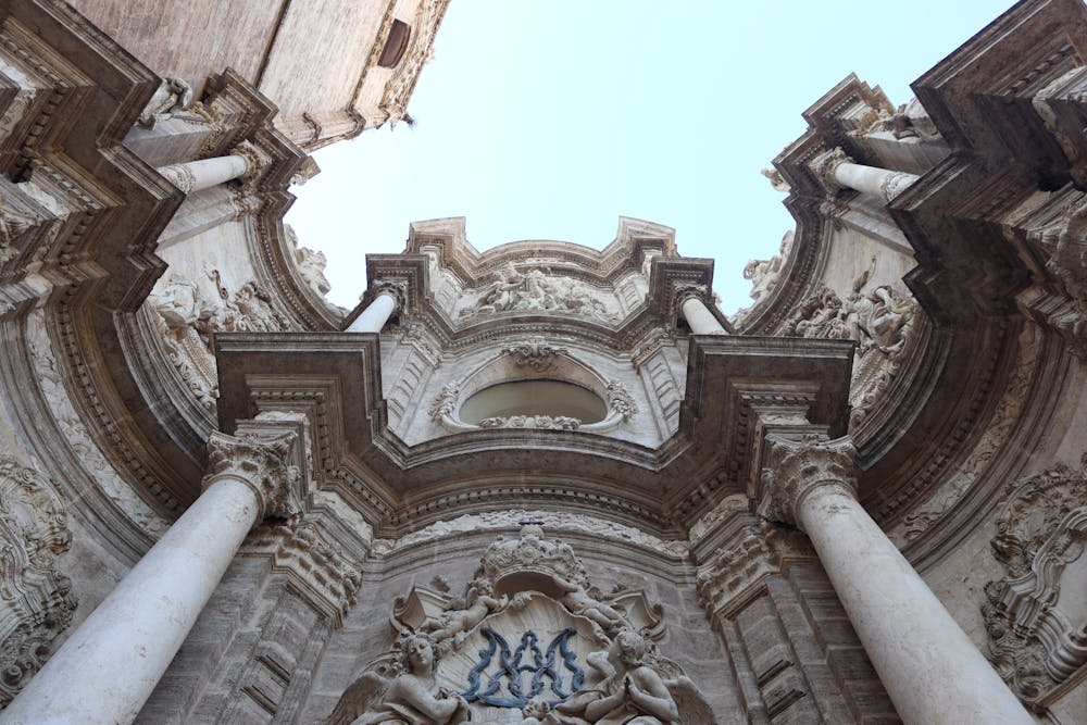 Gothic columns inside La Lonja de la Seda, Valencia