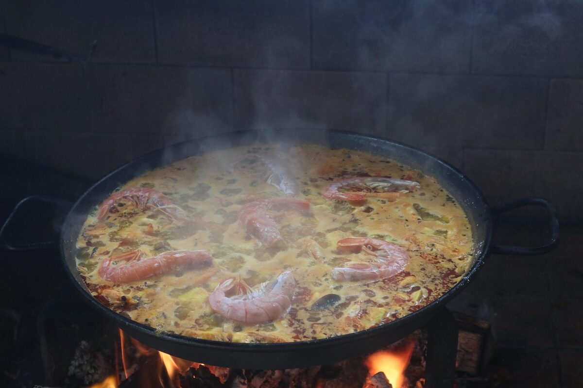 Authentic Valencian paella with rabbit and chicken