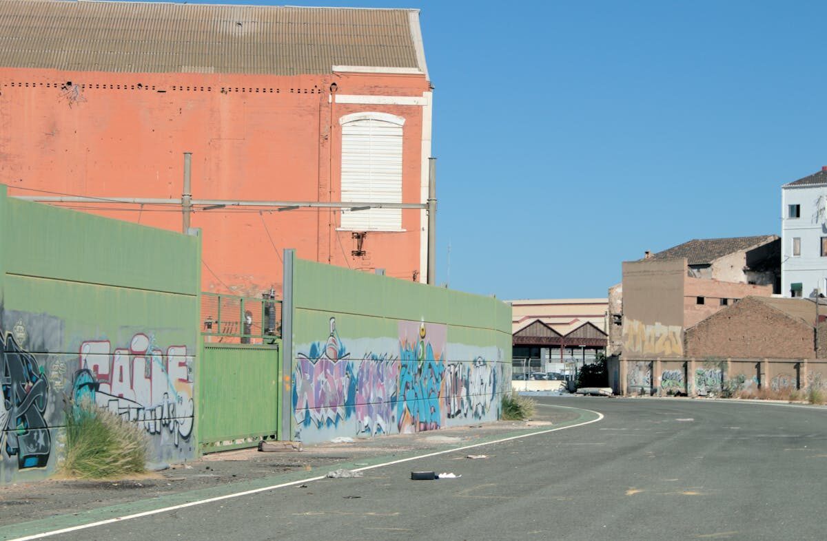 Graffiti covered buildings in Valencia