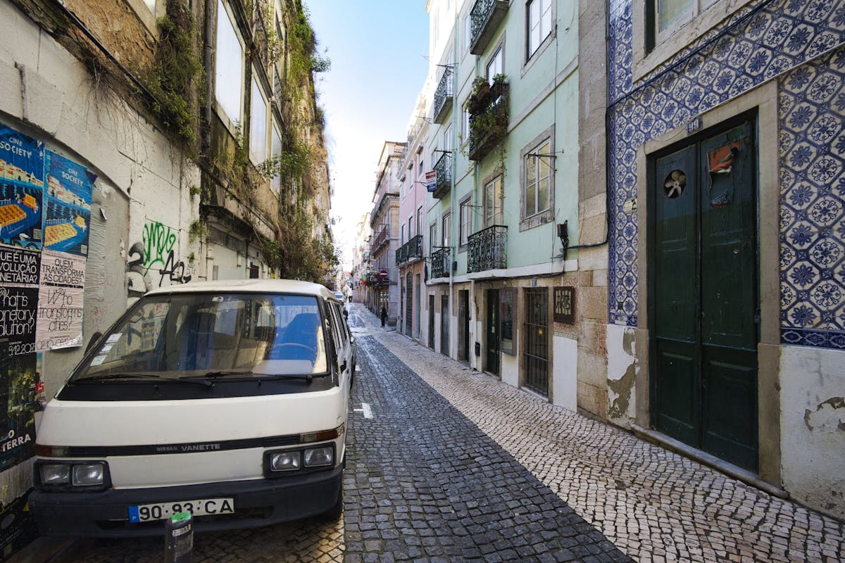 A picturesque alley in Lisbon with traditional Portuguese tiles