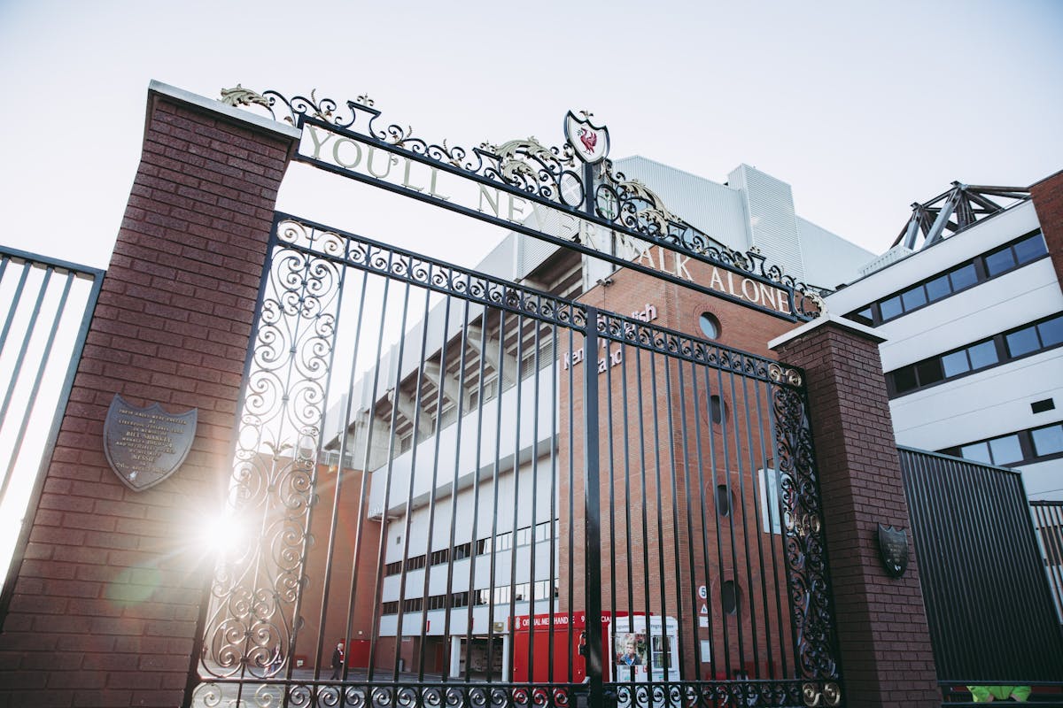 The iconic Shankly Gates at Anfield Stadium entrance in Liverpool