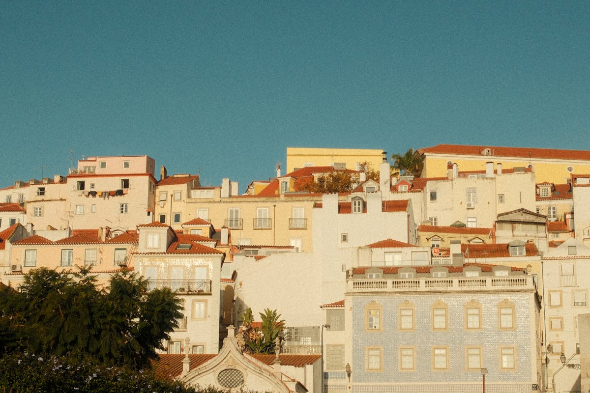 Sunlit traditional Portuguese buildings in Lisbon